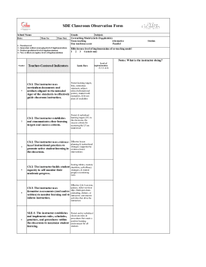 Fillable Online Classroom Observation Form Download Fillable ...