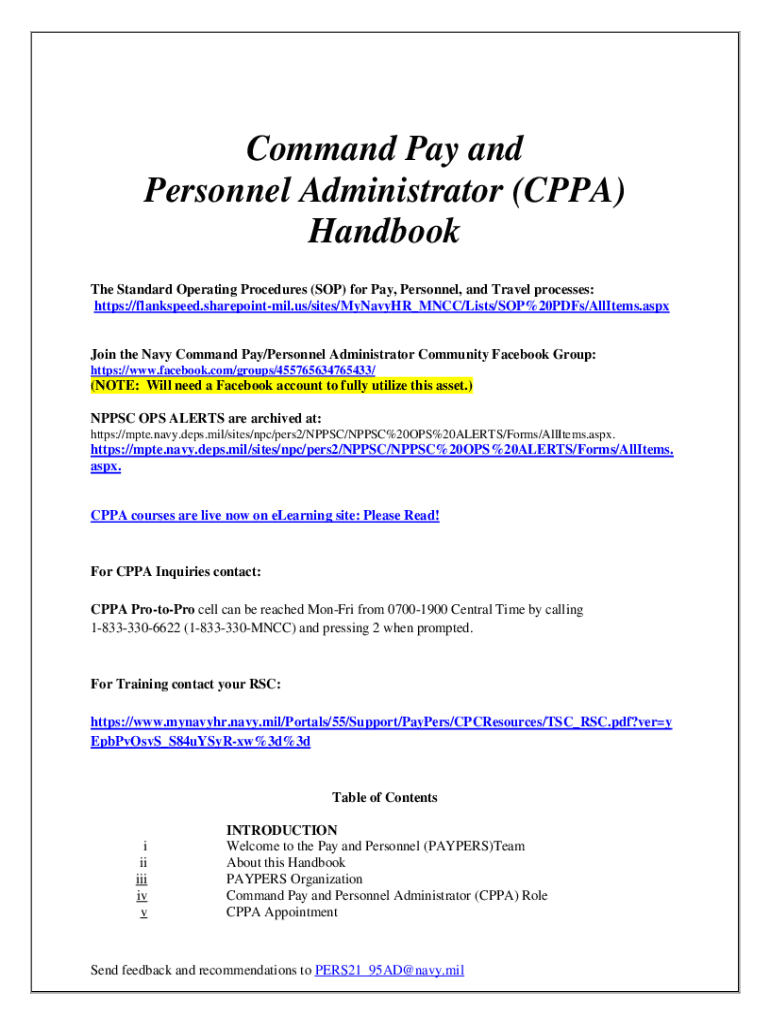 Fillable Online Command Pay and Personnel Administrator (CPPA) Handbook ...