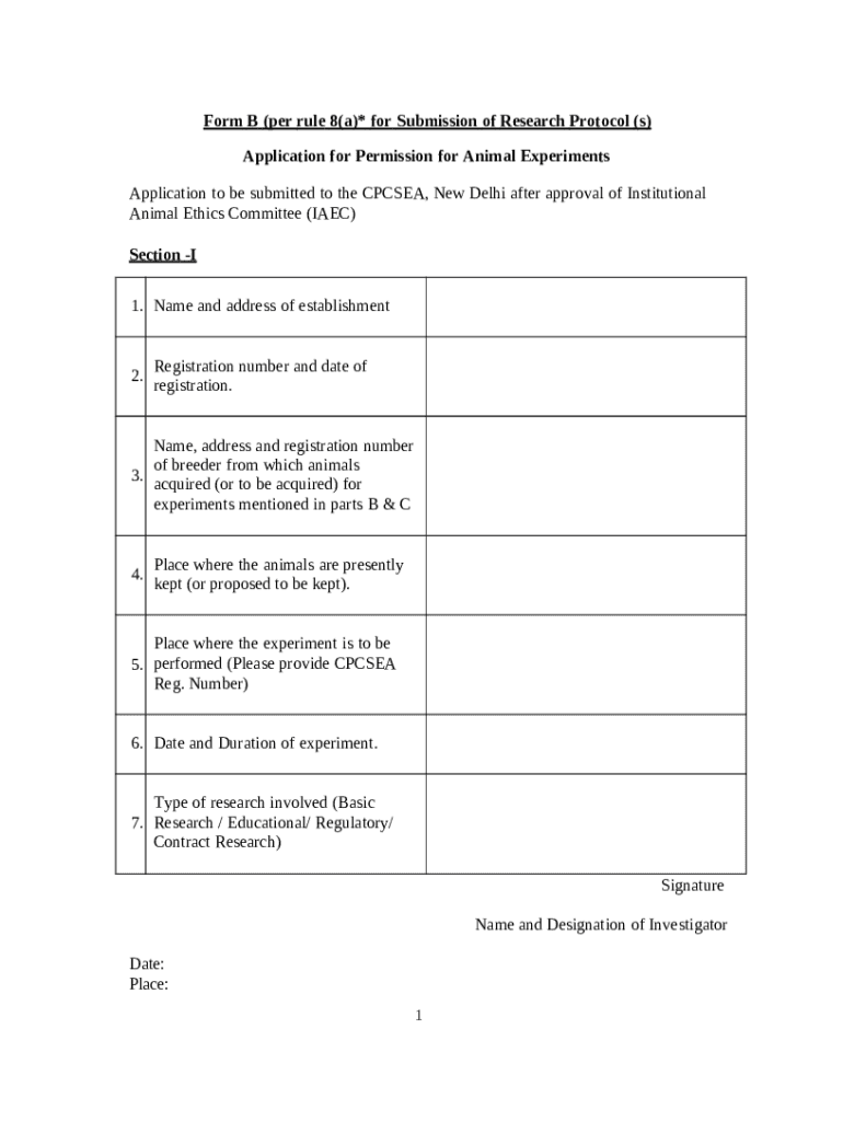 B (per rule 8(a)* for Submission of Research Protocol (s ... - CPCSEA ...