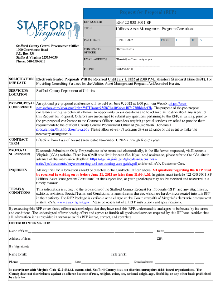 Fillable Online Stafford County, Virginia Request for Proposals for Architectural and ... Fax ...