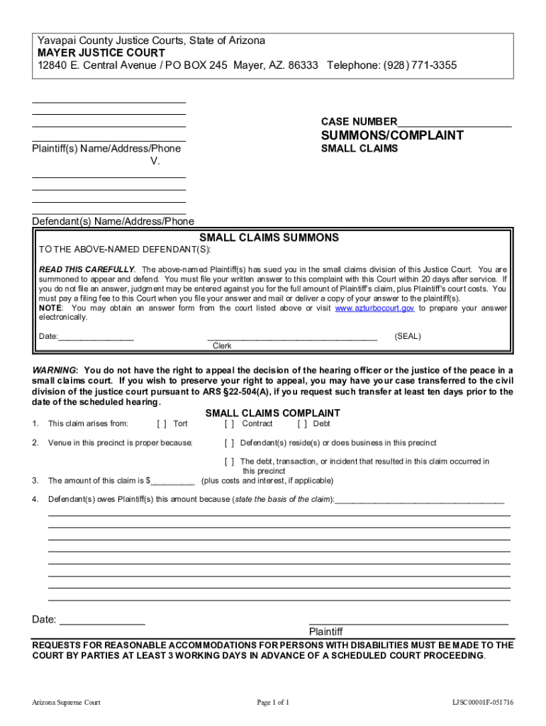 Fillable Online courts.yavapaiaz.govmayerjcMayer Justice Court Home ...