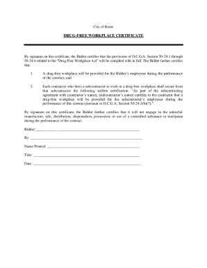 Fillable Online DRUG-FREE WORKPLACE CERTIFICATE Fax Email Print - pdfFiller