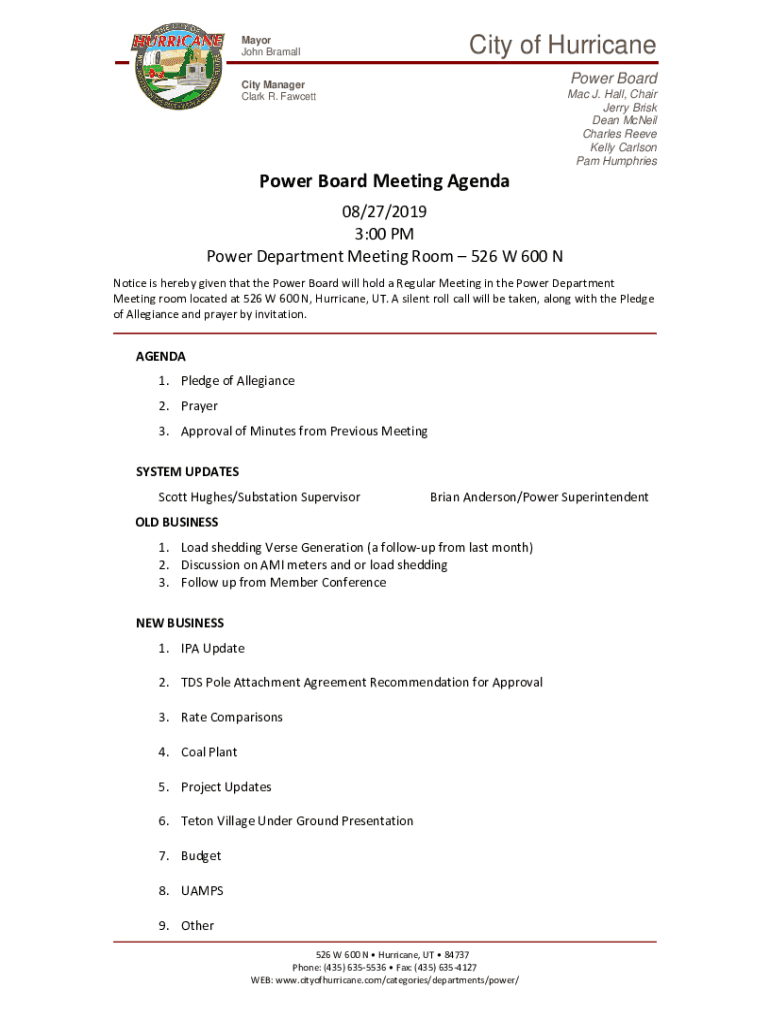 Fillable Online Mayor John Bramall City of Hurricane Fax Email Print ...