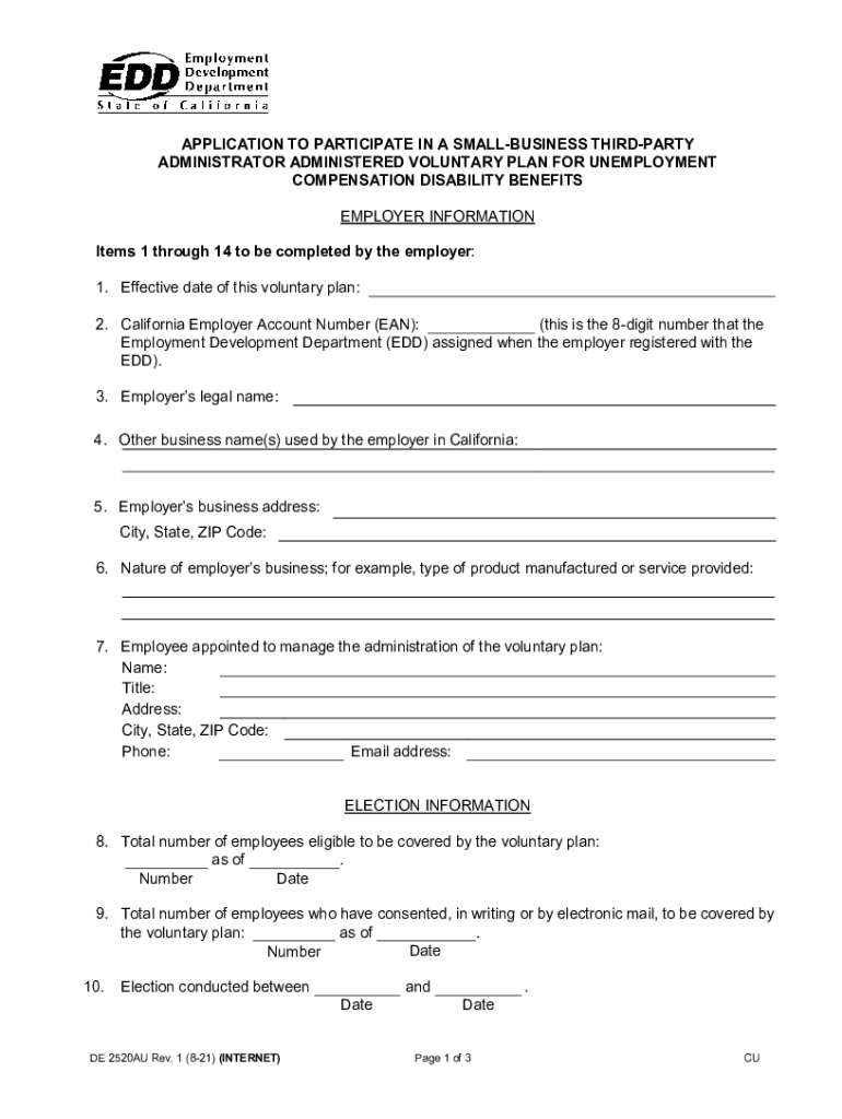 Fillable Online edd ca Voluntary Plan - Employment Development ...