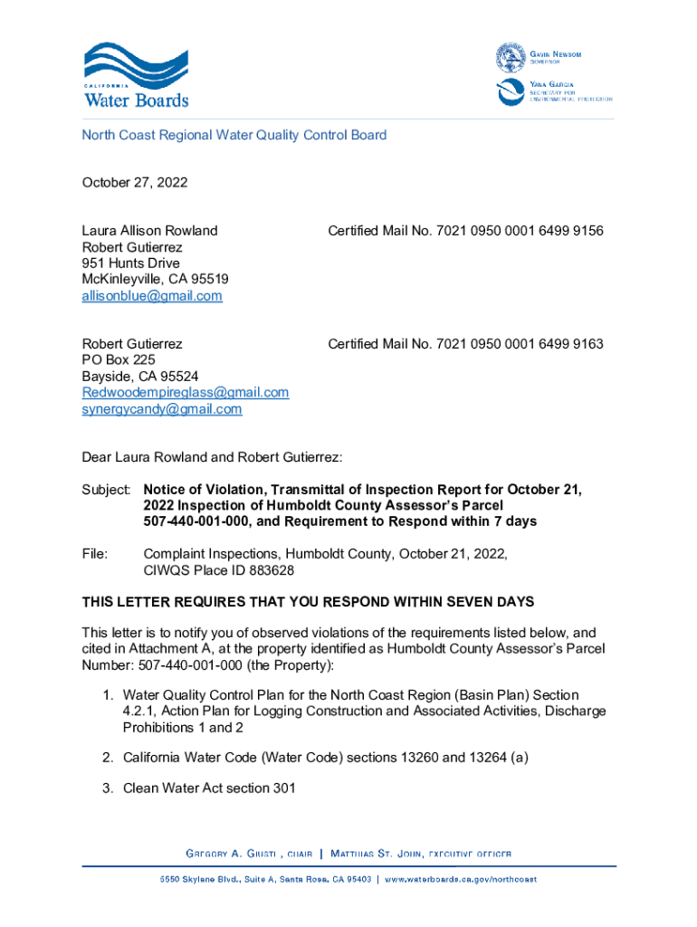 Fillable Online Gutierrez- Notice of Violation and Transmittal of ...