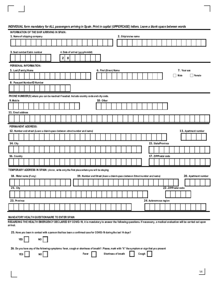 Fillable Online Spain Health Control FormSpain Health Control Form ...