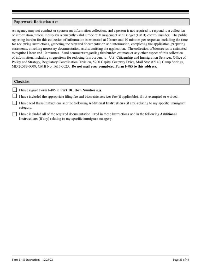 Fillable Online Instructions to Form I-485, Application to Register ...