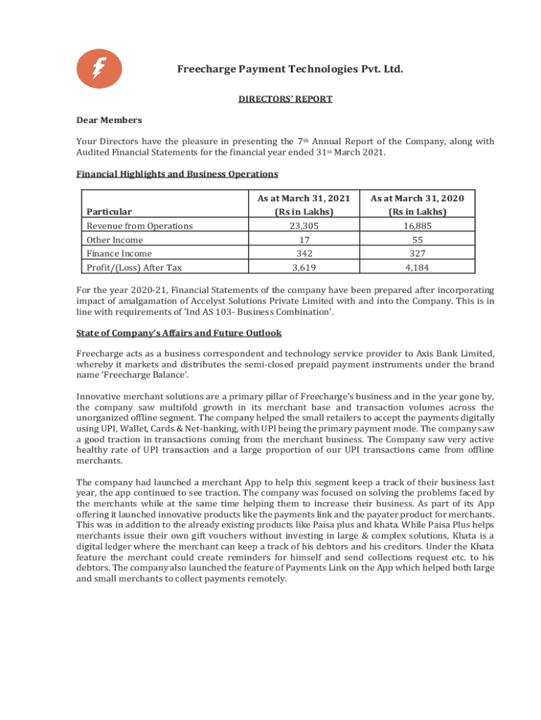 Fillable Online FREECHARGE (FREECHARGE PAYMENT TECHNOLOGIES PRIVATE ...