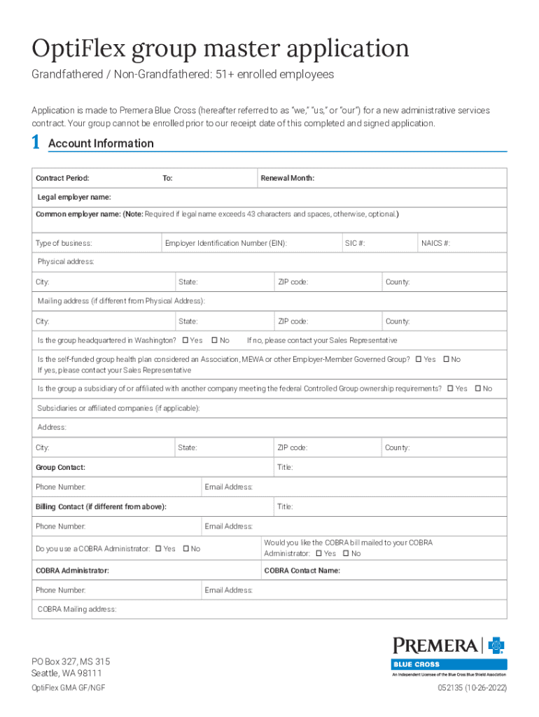 Fillable Online Optiflex Group Master Application. Optiflex Group ...