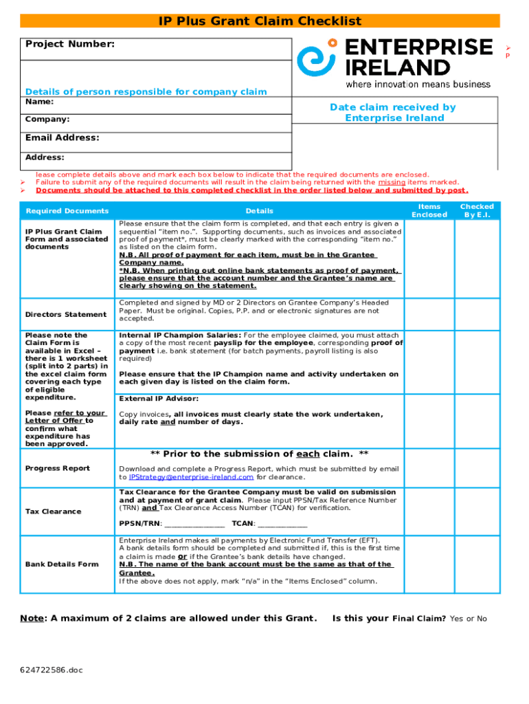 IP Plus Grant Claim s - Enterprise IrelandIP Plus Grant Claim s ...