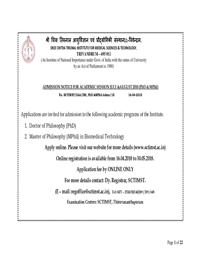 Fillable Online colleges.dailyrecruitment.in admissionSCTIMST Application Form 2022, MPH/ DPH ...