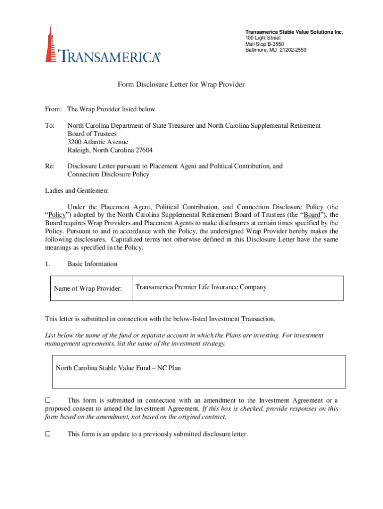 Fillable Online Form Disclosure Letter for Wrap Provider Fax Email Print - pdfFiller