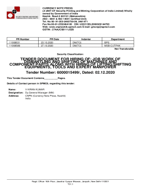 Fillable Online CURRENCY NOTE PRESS (A UNIT OF Security Printing and ...