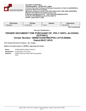 Fillable Online TENDER DOCUMENT FOR PURCHASE OF: POLY VINYL ALCOHOL ...