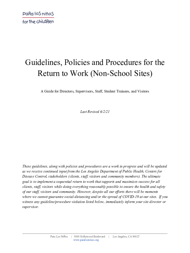 Fillable Online Guidelines, Policies and Procedures for the Return ... - Para Los Ninos Fax ...
