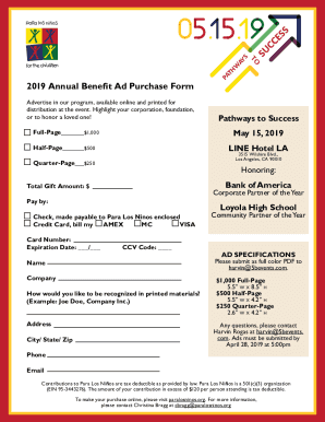 Fillable Online TO SUCCESS 2019 Annual Benefit Ad Purchase Form Fax ...
