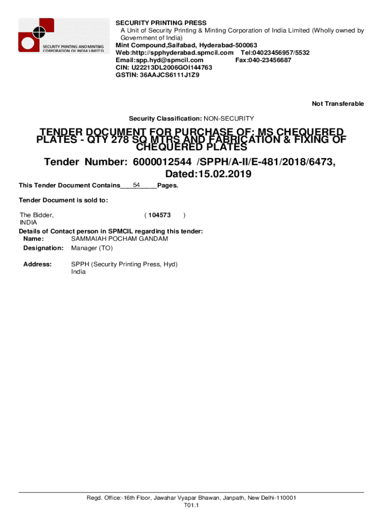 Fillable Online Tender Document for purchase of: MS Chequered Plates ...