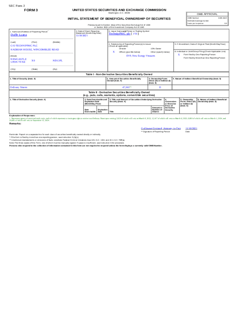 Fillable Online FORM 3 INITIAL STATEMENT OF BENEFICIAL OWNERSHIP OF SECURISEC Form 3 Definition ...