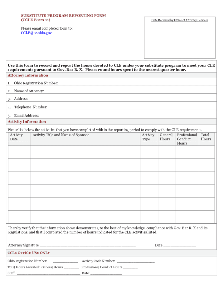 Fillable Online Substitute Program Reporting Form (CCLE Form 11) Fax Email Print - pdfFiller