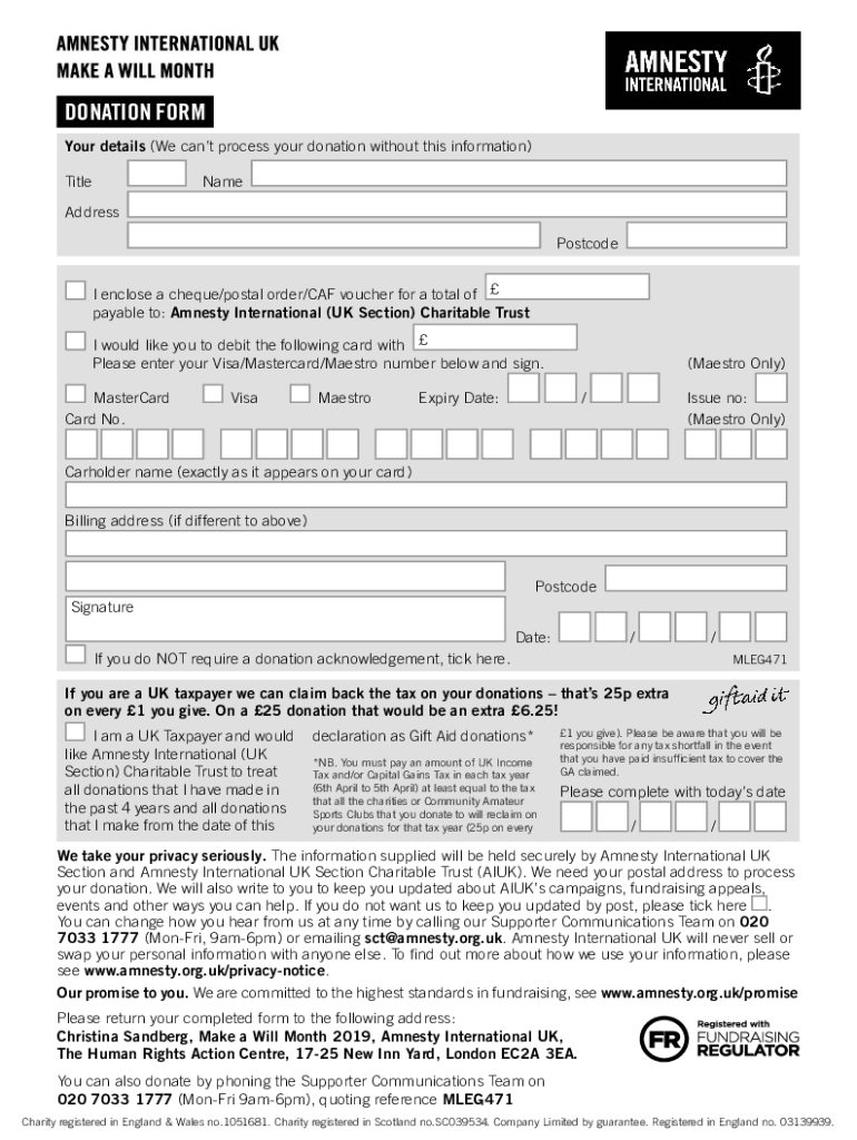 Fillable Online DONATION FORM - Amnesty International Fax Email Print ...