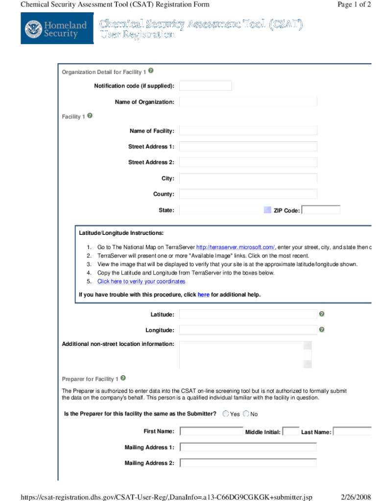 Fillable Online Chemical Security Assessment Tool (CSAT)CISAChemical ...