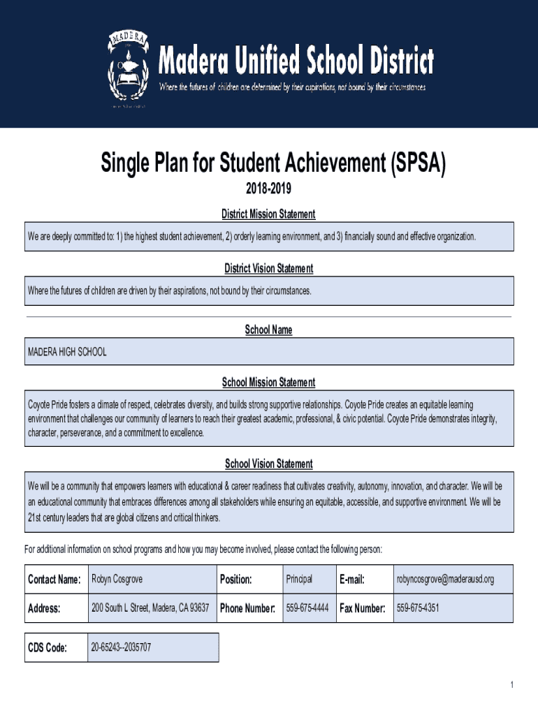 Fillable Online Single Plan for Student Achievement (SPSA) - Madera ...