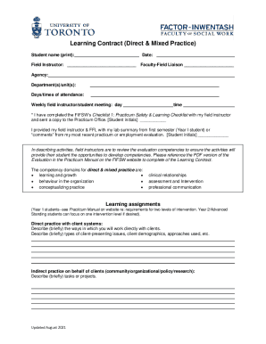 Fillable Online MSW STUDENT LEARNING CONTRACT Student Name: Date ...