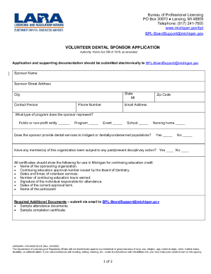 Fillable Online Volunteer Dental Sponsor Application - Michigan Fax Email Print - pdfFiller