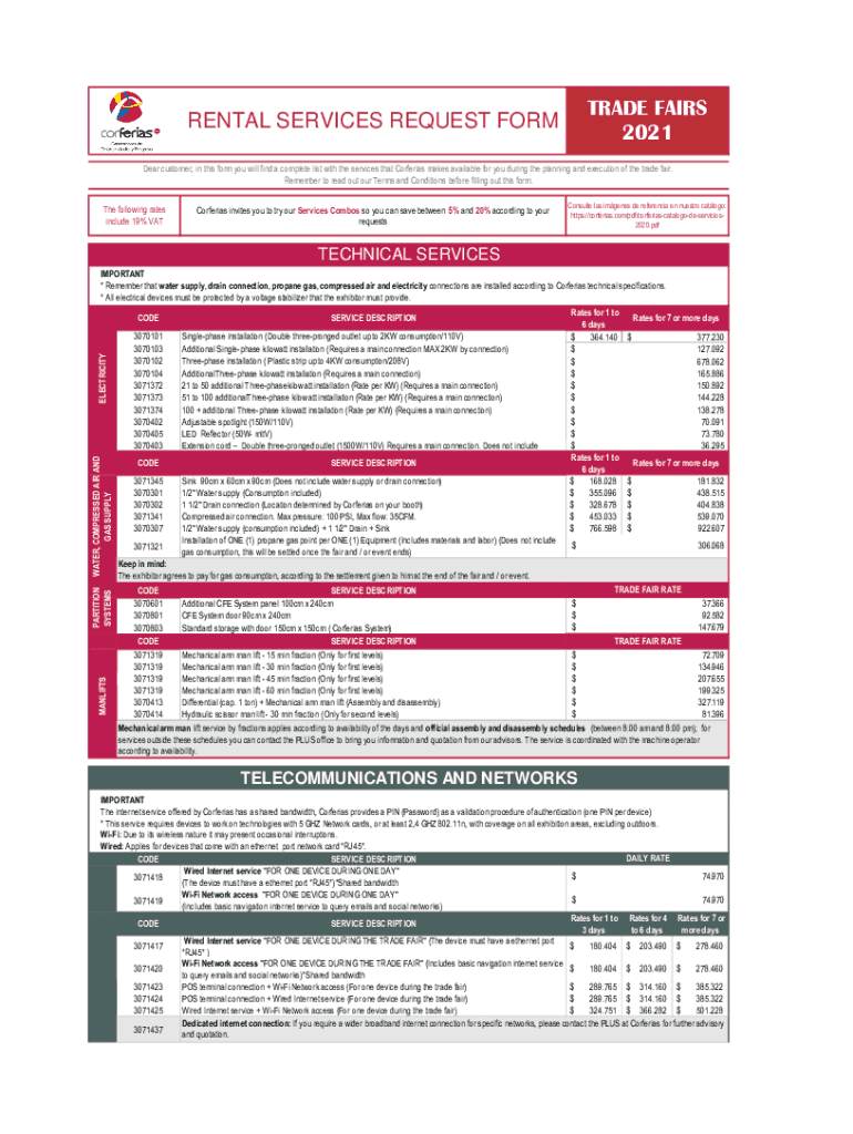 Fillable Online RENTAL SERVICES REQUEST FORM TRADE FAIRS 2021 Fax Email ...