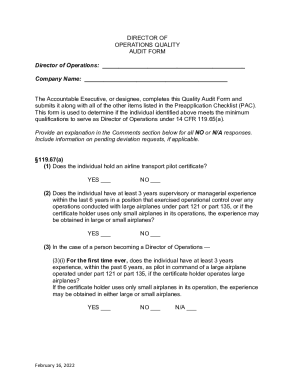 Fillable Online Director of Operations Quality Audit Form Fax Email ...