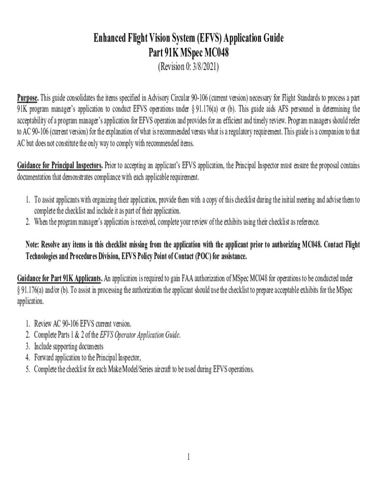 Fillable Online Part 91K EFVS Application Guide (03MAR21). EFVS Application Guide for Part 91K ...
