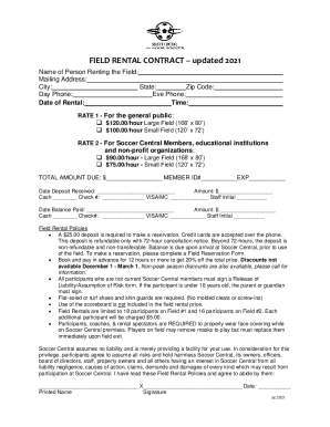 Fillable Online Field Rental: Soccer, Baseball, SoftballCity of ...