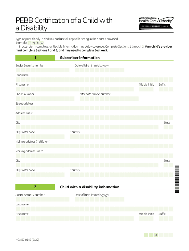 Fillable Online Fillable Online 50-0142 PEBB Certification of a Child ...