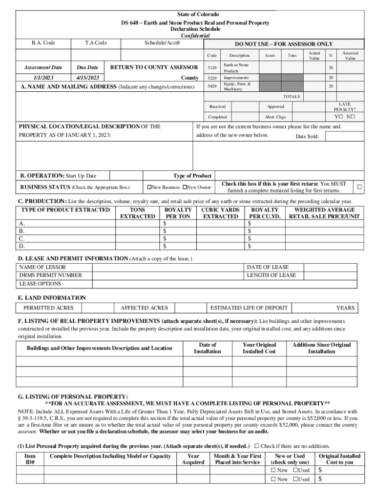 Fillable Online DS 648 Earth or Stone Products Personal Property ...