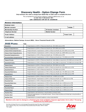 Fillable Online Discovery Health - Option Change Form Fax Email Print ...