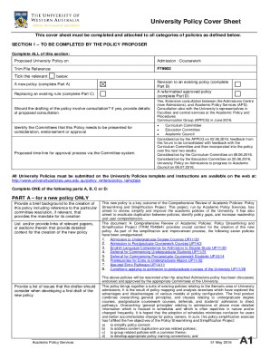 Fillable Online University Policy Cover Sheet - Education at UWA Fax ...