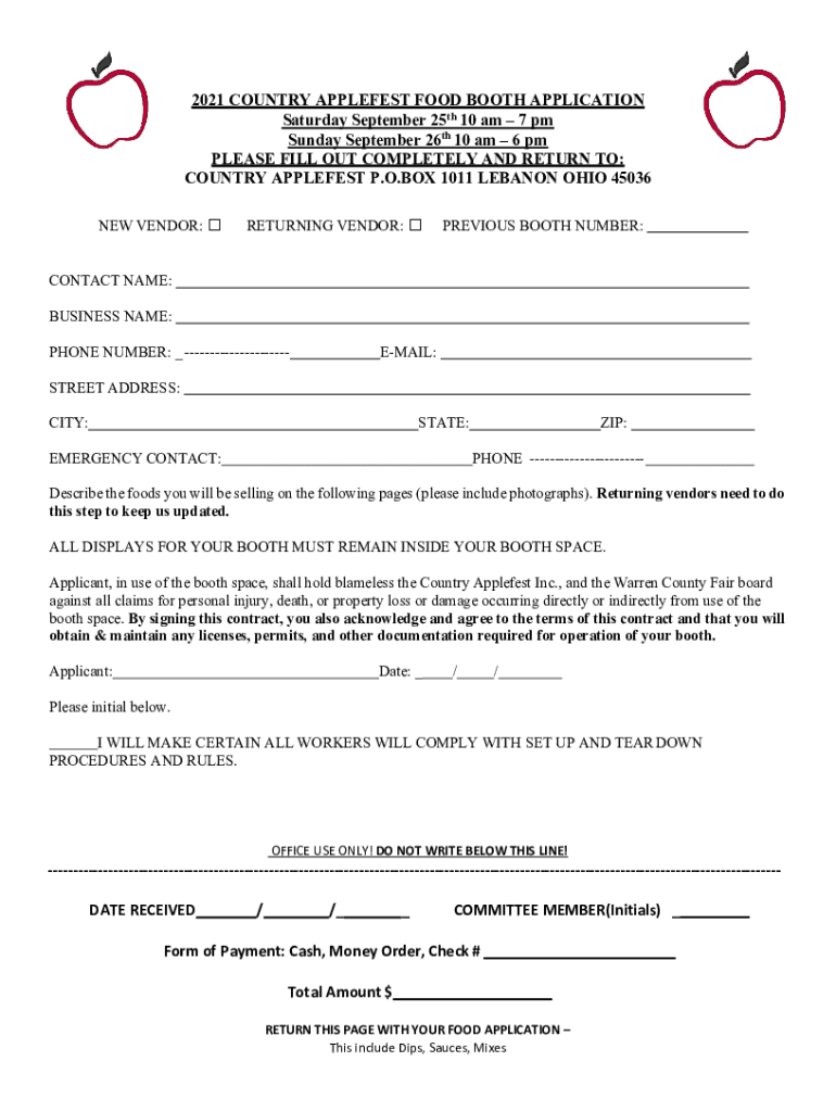 Fillable Online 2021 country applefest food booth application - Amazon AWS Fax Email Print ...