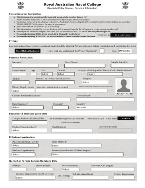Fillable Online Specialist Entry Course - Personal Information form ...