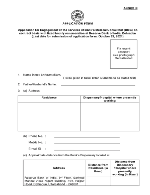 Fillable Online Annex III APPLICATION FORM Application for Engagement ...
