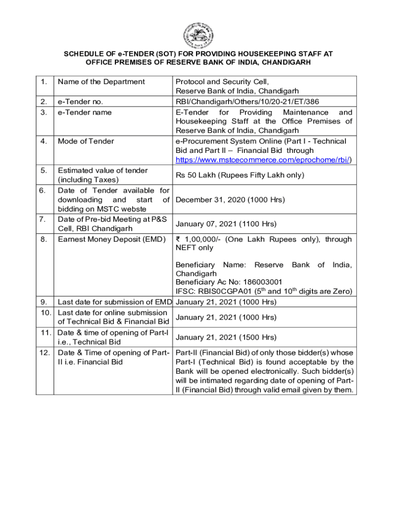 Fillable Online Schedule of e-Tender (SOT) for Providing Housekeeping Staff ... Fax Email Print ...