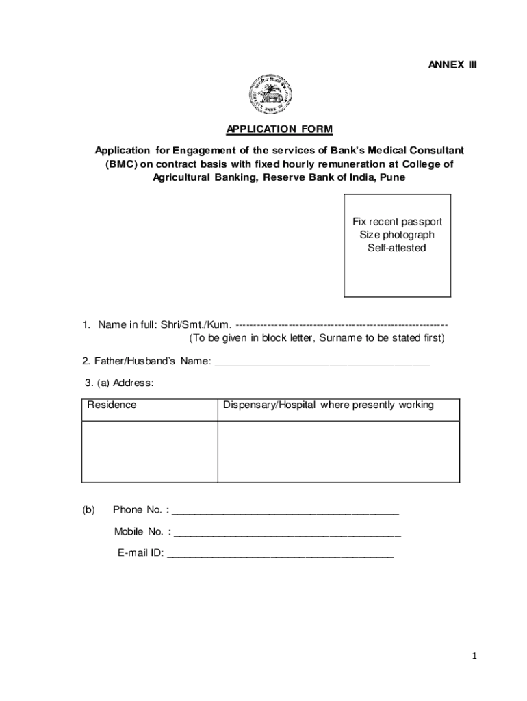 Fillable Online ANNEX III APPLICATION FORM Application for Engagement ... Fax Email Print ...