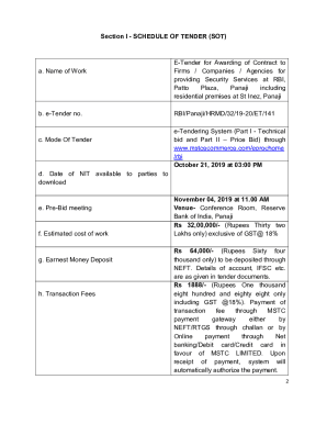 Fillable Online SCHEDULE OF TENDER (SOT) - Reserve Bank of India Fax ...