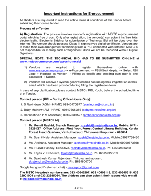 Fillable Online Annexure 1 Important instructions for E-procurement Process of e-Tender ... Fax ...