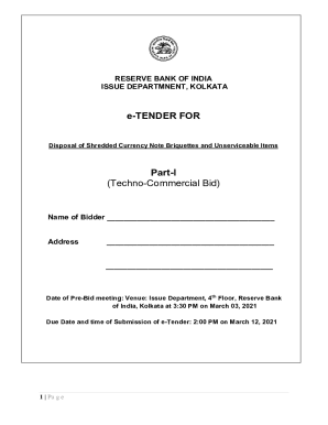Fillable Online e-TENDER FOR Part-I (Techno-Commercial Bid) Fax Email ...