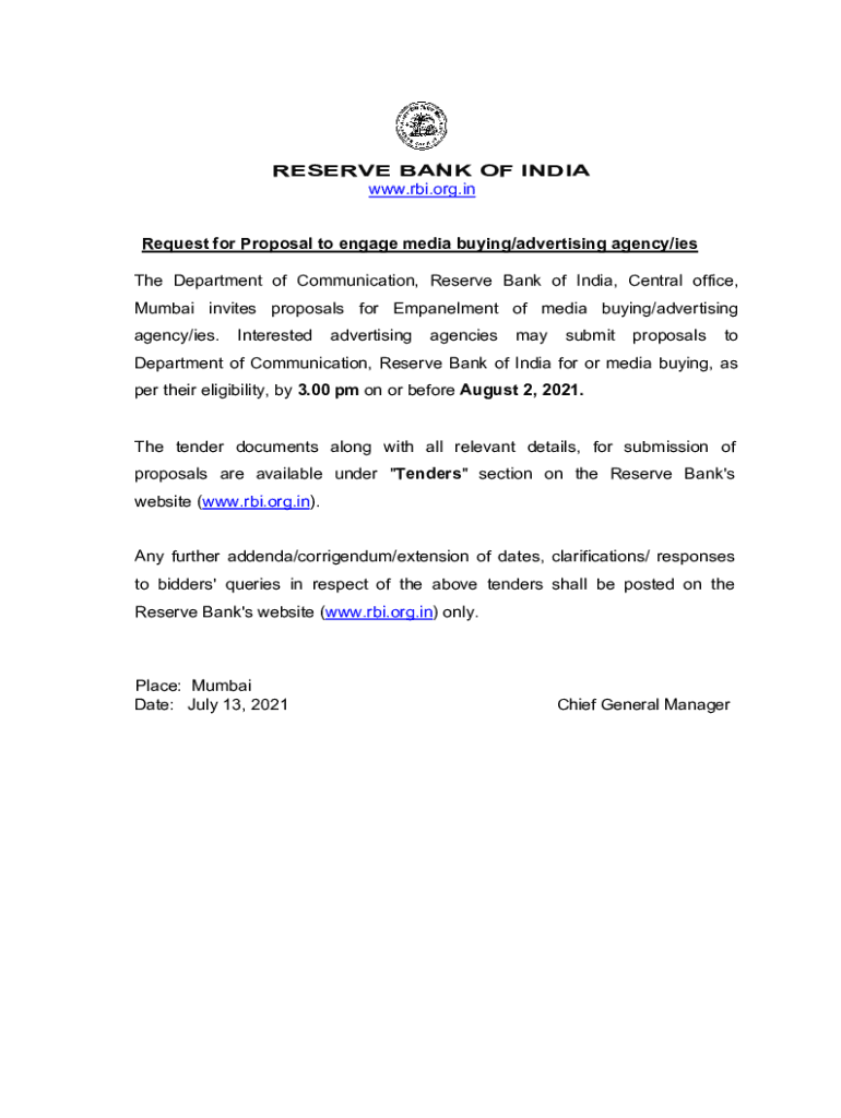 Fillable Online Request for Proposal for Empanelment of Media Buying Fax Email Print - pdfFiller