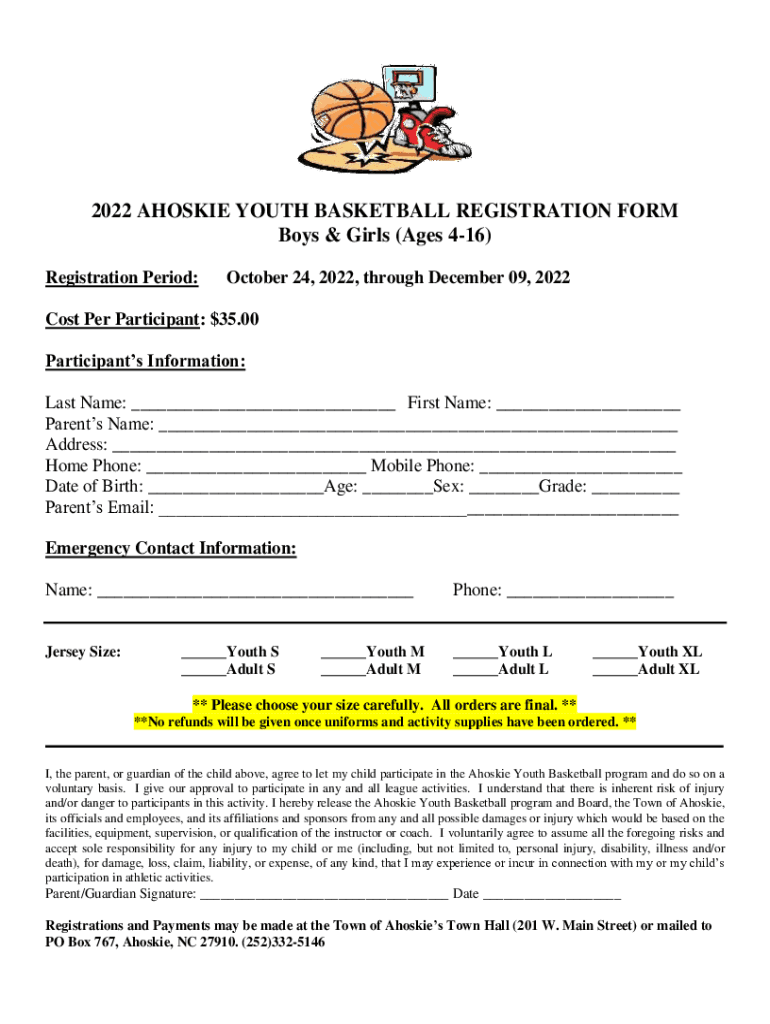 Fillable Online Basketball Registration Form - Fill Online, Printable ...