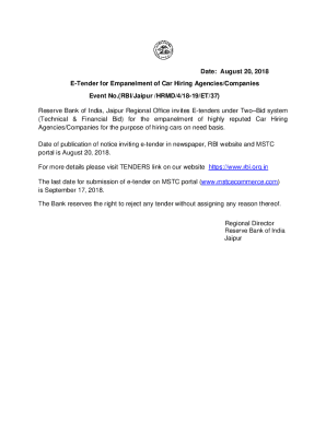 Fillable Online E-tender For - Empanelment of Car-Hiring Agencies/Firms/Companies Fax Email ...