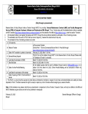 Fillable Online NOTICE INVITING TENDER (Only through e-procurement ...