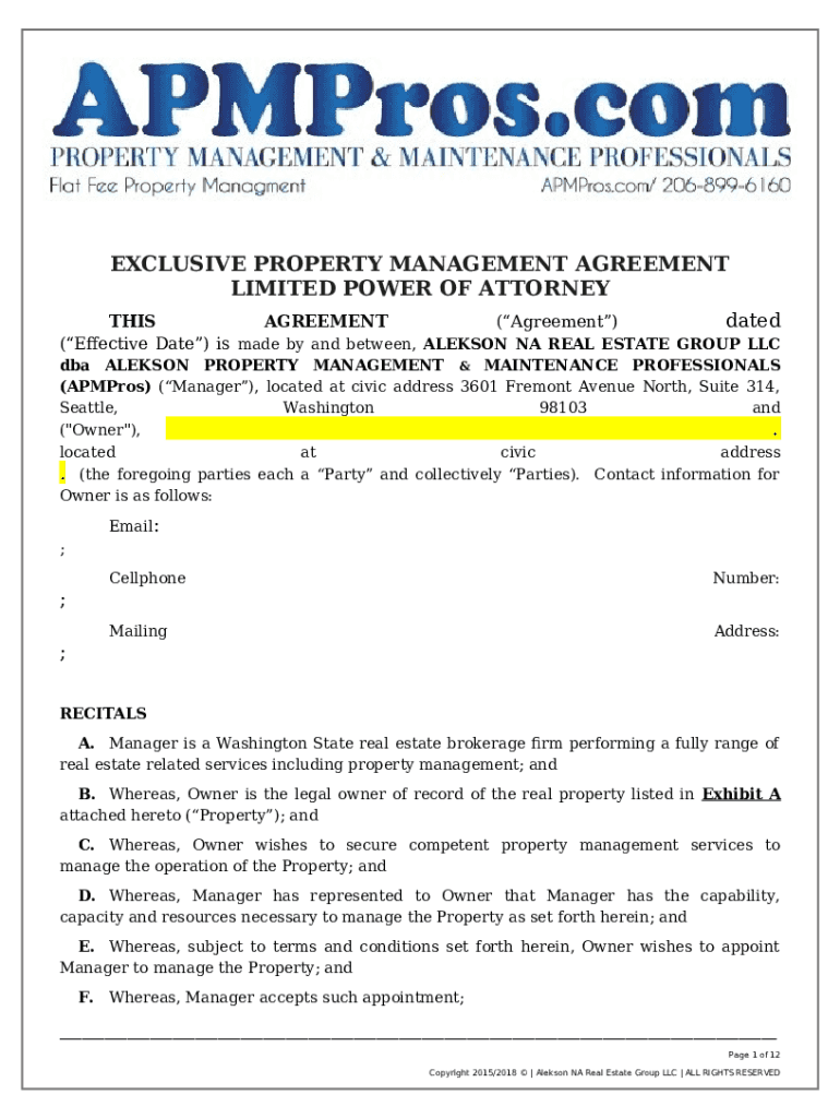 Exclusive Property Management Agreement Sample Clauses Doc Template ...