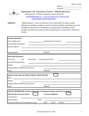 Fillable Online Office use Only: Folder #: Receipt #: Application for a Business ... Fax Email ...